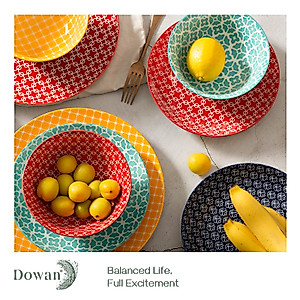 DOWAN 18 Piece Dish Set Include 4 Dinner Plates, 4 Salad Plates, 4 Cereal Bowls, 6 Soup Bowls
