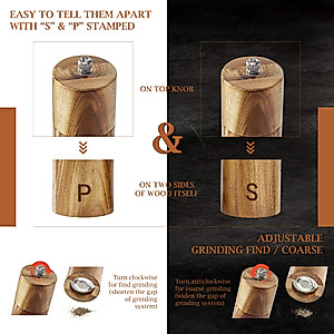 Wooden Salt and Pepper Grinder Set - Premium Set Includes Salt and Pepper Mill/Box with Swivel Lid, Spoon & Cleaner Tool - Perfect Salt and Pepper Shakers Gift (8 inch)