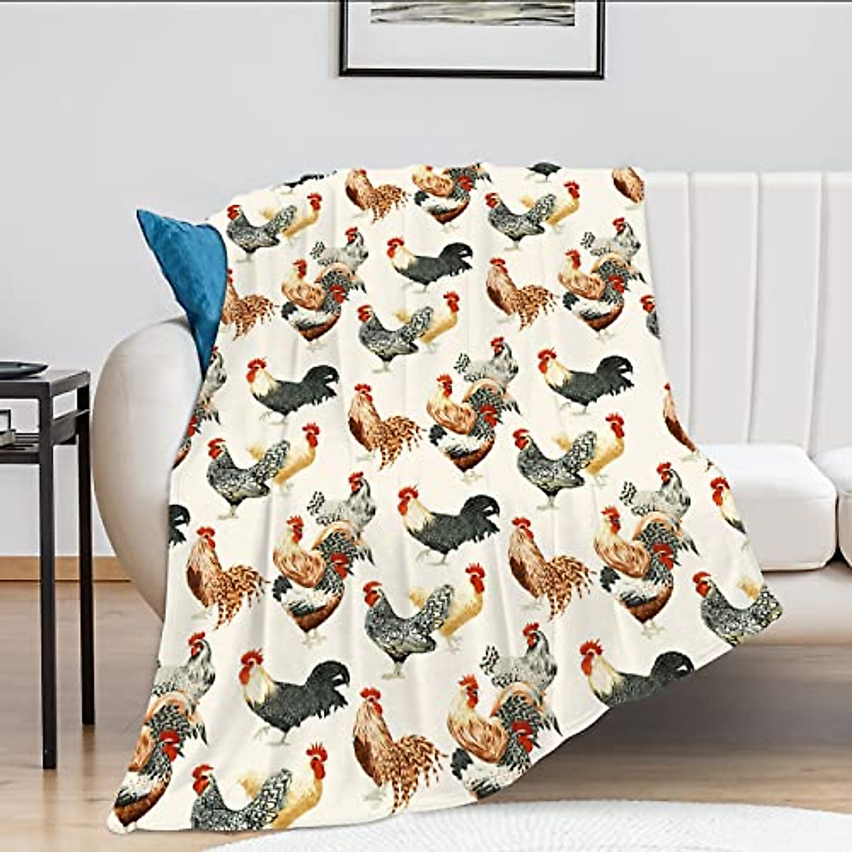 Rooster Chickens Throw Blanket Gifts for Women Flannel Fleece Fuzzy Blankets Soft Warm Cozy for Bed Couch Sofa Living Room Decor for Teens 60"x50"