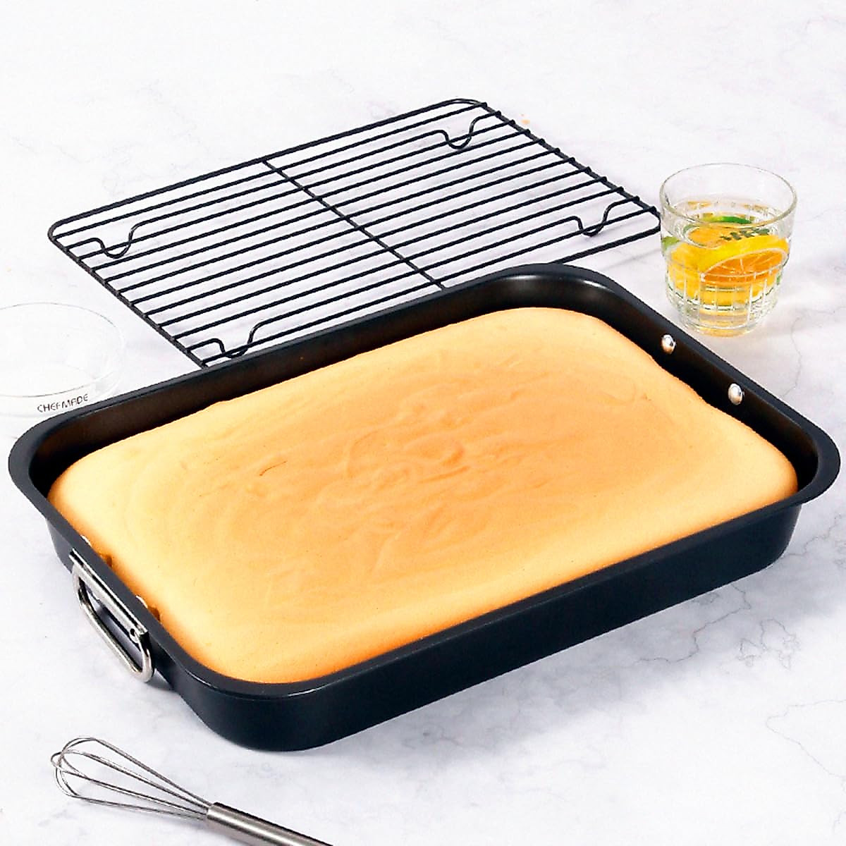 Nonstick Small Roaster Pan with Flat Rack Chicken Turkey Roaster Tray Oven Baking Cake Bread Pans Cooking Lasagna with Stainless Steel Handles,11-Inch x 15-Inch