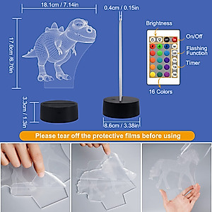 FULLOSUN Night Light for Kids Dinosaur T-rex 3D Night Light Bedside Lamp 16 Colors Changing with Remote Control, Xmas Halloween Birthday Gift for Child Baby Boy