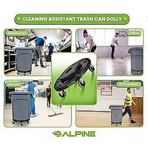 Alpine Rolling Brute Trash Can Dolly - Trash Can Dolly with Wheels/Trash Can Roller Base for Round 20, 32, 44, or 55 Gallon Garbage Bins, Heavy Duty Holds Up to 500lbs (Black)