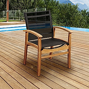 Amazonia Georgetown 9 Piece Teak Extendable Rectangular Dining Set with Black Sling Chairs