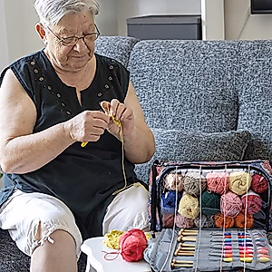 Looen Crochet Bag, Yarn Storage Tangle Free with Yarn Hole, Knitting Bag for Crochets Bamboo Knitting Needles and Yarns(Orange Cashew)