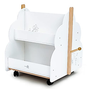 labebe Baby Wooden Bookshelf, Kids Bookshelf with Wheels for 36M+, Book Rack Wood/Kid Bookcase/Children Bookshelf/Toddler Book case/Children Books Display Self/Infant Book Toy Storage White