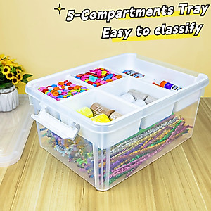 Creahaus 17 Quart Plastic Storage Box with Removable Tray, Durable Craft Organizers and Storage Container, Stackable Art & Craft Box with Lid for Organizing, Bead, Tool, Sewing (Clear)