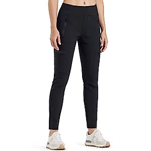 Libin Women's Hiking Leggings Hybrid Cargo Tights Casual Pants High Waisted Athletic Workout Travel Work Joggers, New Black L