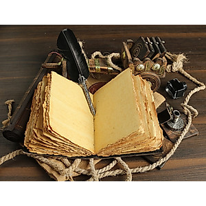 Sun & Moon Vintage Leather Journal for Men & Women 200 Pages of Antique Handmade Deckle Edge Vintage Paper, Leather Sketchbook, Drawing Journal, Printed leather Journal, Great Gift (7 x 5 Inch)