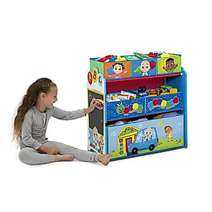 PZCXBFH CoComelon 4-Piece Toddler Playroom Set by – Includes Play Table with Dry Erase Tabletop and 6 Bin Toy Organizer with Reusable Vinyl Cling Stickers, Blue/Multi