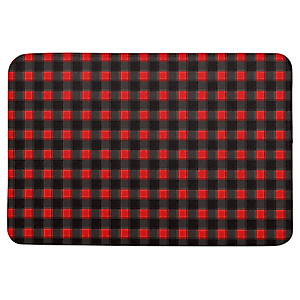 Front Door Mat Floor Mats for Home Decor, Black and Red Grid Memory Foam Runner Entryway Area Rug Non-Slip Absorbent Doormat Washable Rug, 18x30Inch Welcome Mats for Bedroom Decor Living Room Decor