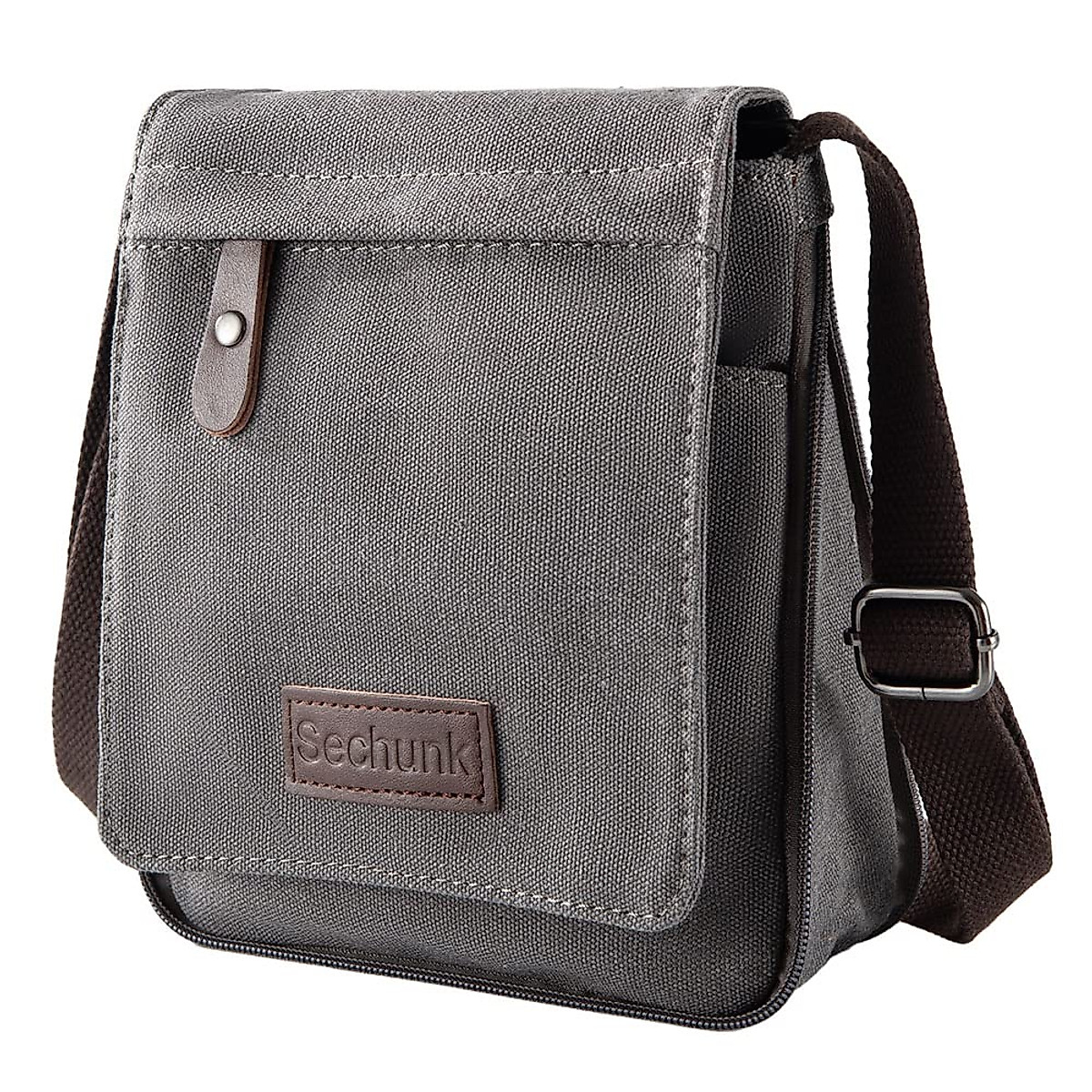 Sechunk Small Vintage Canvas Messenger Cross body bag Shoulder bag (Grey, small)