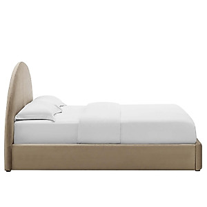 Modway Resort Queen Size Platform Bed with Arch Shaped Round Headboard in Taupe, Upholstered Velvet Bed Frameain-Resistant Performance Velvet, Soft Cloud Bed Frame, No Box Spring Needed
