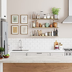 Wallniture Bora 36" Floating Shelves Wall Mounted, Wall Bookshelf, Rustic Shelves for Living Room, Bedroom Wall Shelves, Kitchen Wall Shelf White Bracket, Bathroom Wall Storage Shelf Set of 3, Burnt