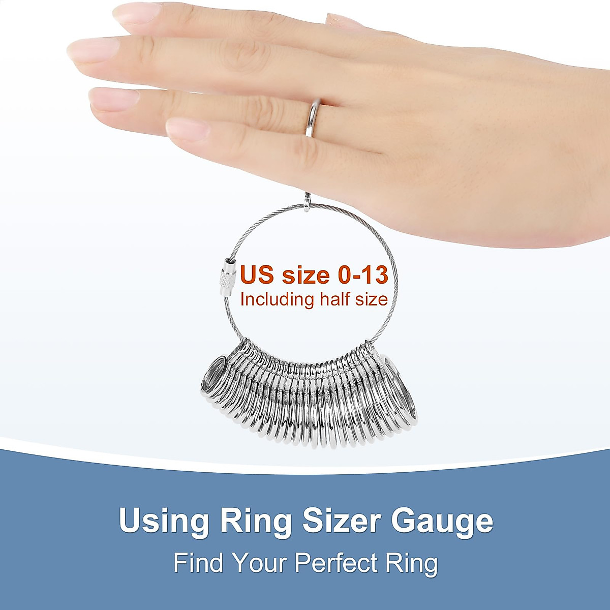 Ring Sizer Measuring Tool Kit Upgraded, 27 PCS Stainless Steel Measuring Ring Tool, US Ring Size 0-13 with Half Size, 2 PCS Reusable Finger Size 1-17 USA Rings Size with Magnified Glass