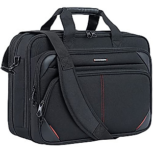 KROSER Laptop Bag 17.3 Inch Premium Laptop Briefcase, Expandable Water Repellent Laptop Shoulder Messenger Bag Durable Computer Case for Business/Travel/Men/Women (Black/Red)