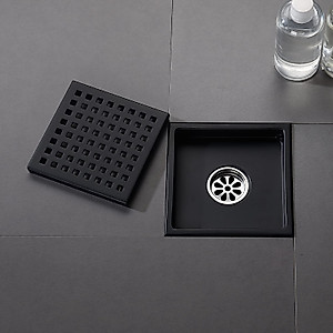 SISEHO 6 Inch Shower Drain Brushed Nickel Square With Adjustable Shower Drain Base Flange SUS304 Stainless Steel Floor Drain Cover Removable Mesh Grille