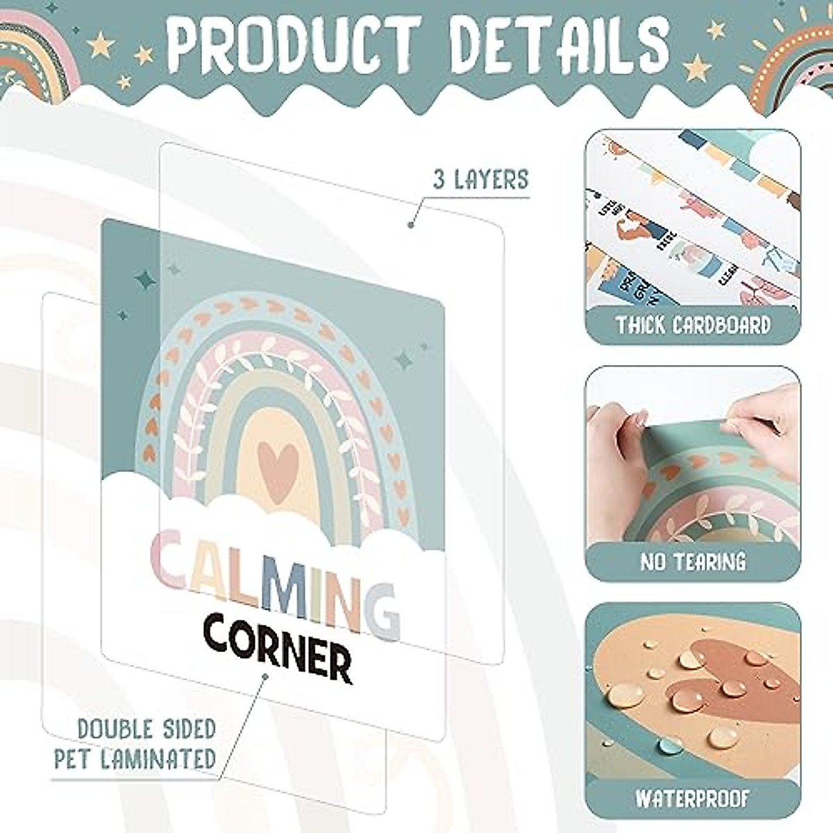 Pasimy 9 Pieces Mental Health Posters Rainbow Therapy Motivational Poster School Counselor Inspirational Posters Boho Positive Psychology Poster for Home School Counseling Office Classroom Decor