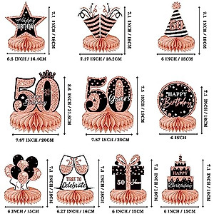10Pcs Rose Gold 50th birthday decorations Honeycomb Centerpieces for women ，Happy 50th Birthday Centerpieces Tables Toppers Party Supplies,50th Birthday Table Sign Decor