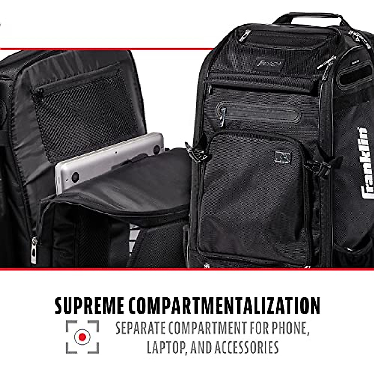 Franklin Sports Baseball + Softball Bag - MLB Traveler Elite Sport Equipment Backpack - Adult Bat Bag - Fits Cleats, Bats + Helmet - Black