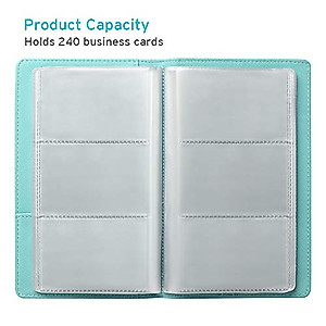 Sooez Leather Business Card Book Holder, Professional Business Cards Book Organizer PU Name Card Credit Cards Book Holder Booklet, 240 Card Capacity (Mint Green)