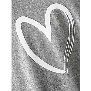 SweatyRocks Women's Casual Heart Print Long Sleeve Pullover Hoodie Sweatshirt Tops Grey XL