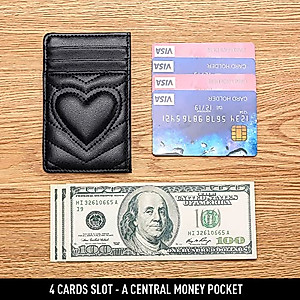 Quilted Leather Credit Card Holder for Women - Black