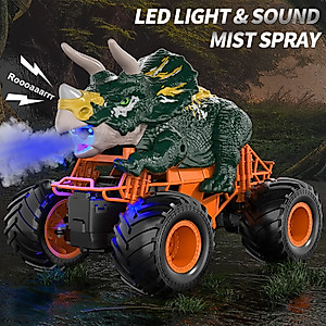 Bennol Remote Control Dinosaur Car for Boys Kids, 2.4Ghz RC Dinosaur Truck Toys for Toddlers, Electric Hobby RC Car Toys with Light & Sound Spray for 3 4 5 6 7 8 Year olds Kids Boys Girls