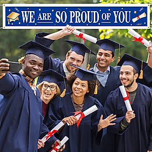 Large Huge 2023 Graduation Party Banner We are So Proud of You Congrats Grad Hanging Banner Backdrop Background Photo Prop Booth Graduation Party Decoration (Blue with White Words)