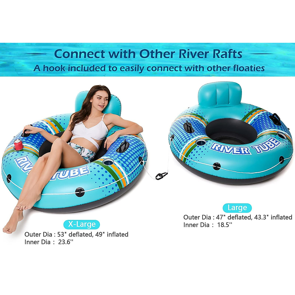 Jasonwell Inflatable River Tube Float - Heavy Duty River Float Pool Floats Lake Premium Water Tubes for Floating Recreational River Raft Lounge Floaties with 2 Cup Holders for Adult