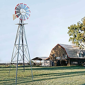 HAHASOLE 8ft Garden Windmill, Heavy Duty Durable Metal Weather Vane for Backyard, Ornamental Windmill for Yard Weather Resistant (Gray, 8FT)