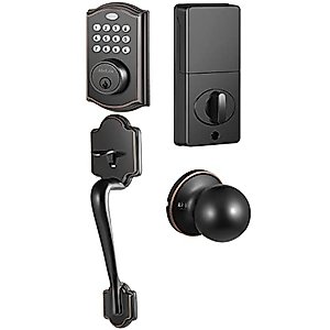 Electronic Keypad Deadbolt, AboLife Keyless Entry Door Lock, Auto Lock, Keyed Entry with Handle, Front Door Handle Sets, Digital Smart Door Lock - Black