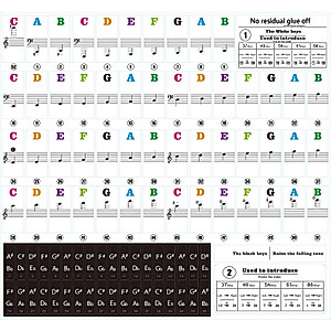 MUYOS Piano Keyboard Stickers for 88/61/ 54/49 Key,Colorful Transparent Removable for Kids Beginners (Mix Color)
