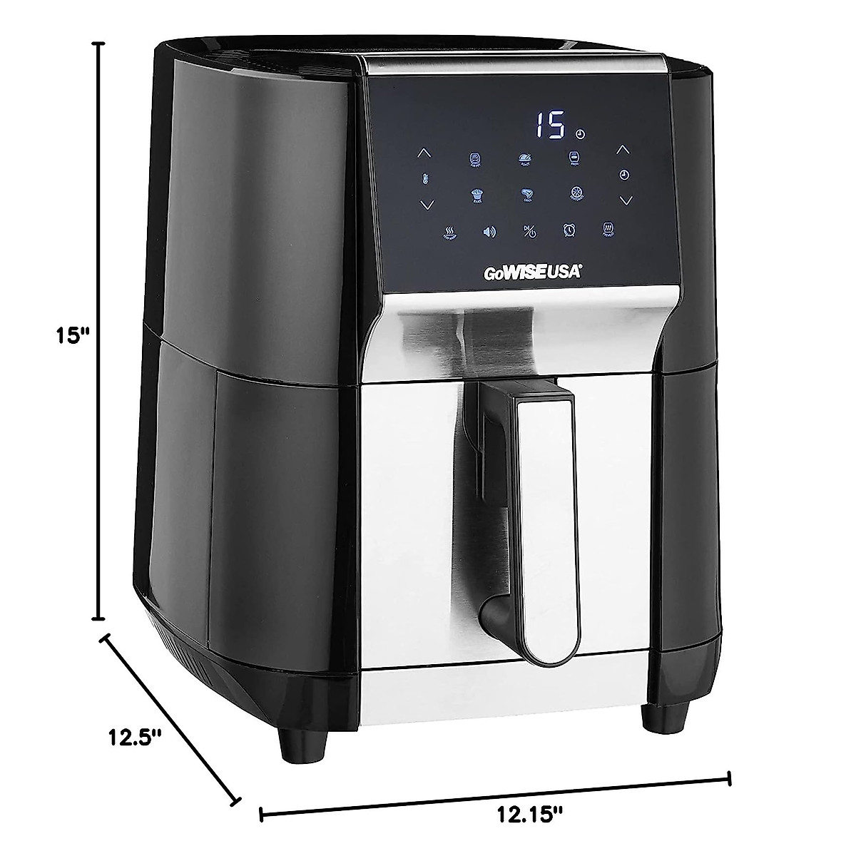 GoWISE USA 7-Quart Air Fryer & Dehydrator - with Ergonomic Touchscreen Display with Stackable Dehydrating Racks with Preheat & Broil Functions + 100 Recipes (Black/Stainless Steel)