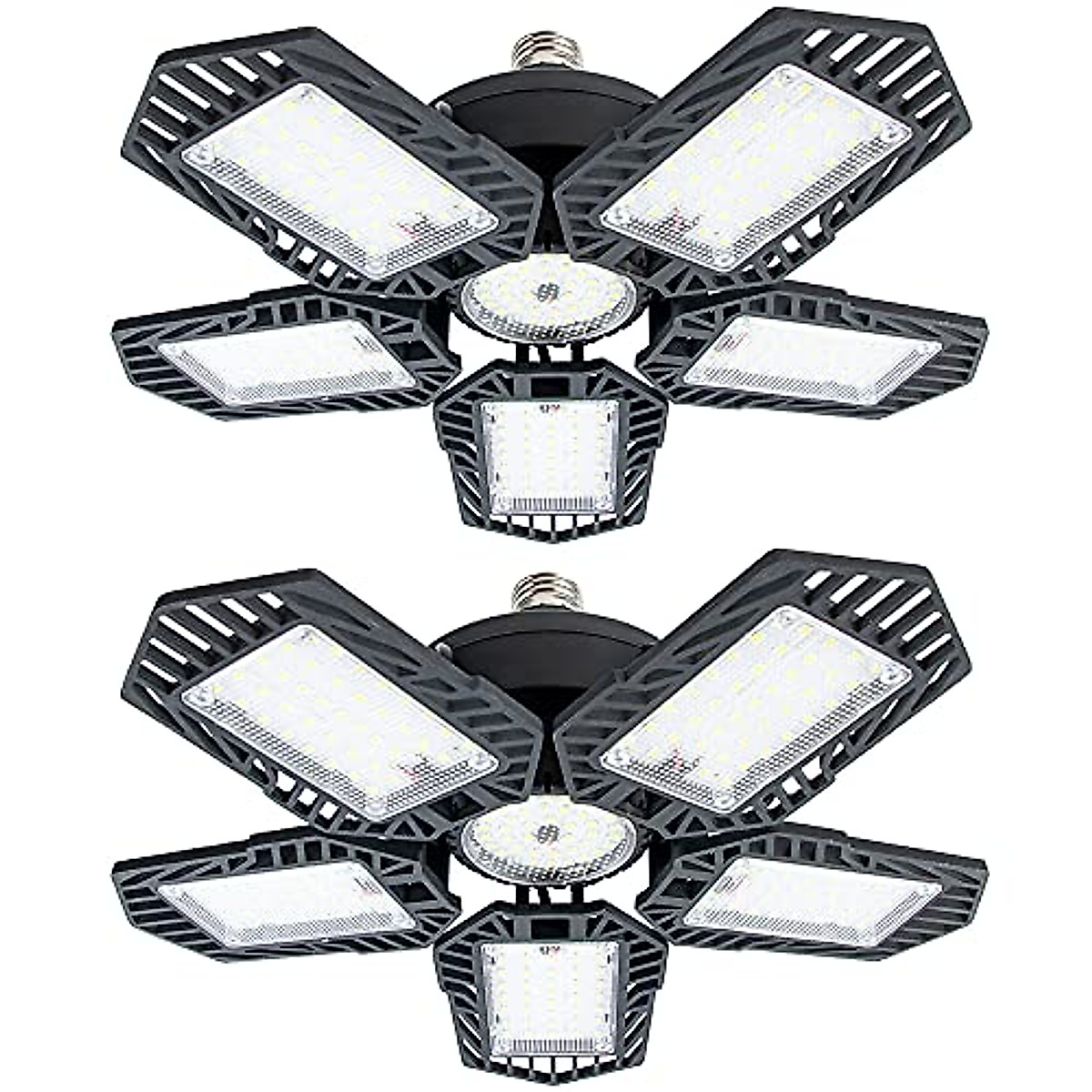 LED Garage Lights 2 Pack, 150W 15000 Lumens Daylight Garage Light, Deformable Garage Ceiling Lights with 5 Ultra Bright Adjustable Panels, E26/E27 LED Shop Lights for Workshop Barn Basement Warehouse