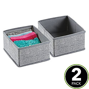 mDesign Rectangular Soft Fabric Dresser Drawer and Closet Storage Organizer Bin for Lingerie, Bras, Socks, Leggings, Clothes, Jewelry, Scarves - Textured Print - 2 Pack - Gray