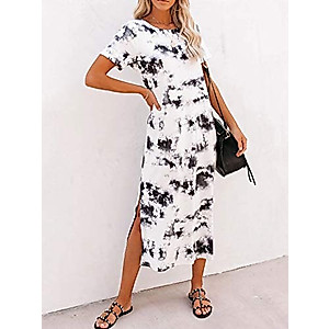Tie Dye Split Dresses for Juniors Long Short Sleeve Summer Beach X-Large