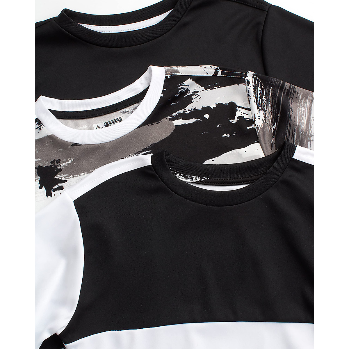 RBX Boys’ Athletic T-Shirt – 3 Pack Active Performance Dry-Fit Sports Tee (8-20), Size 10-12, Castle Rock/Black/White