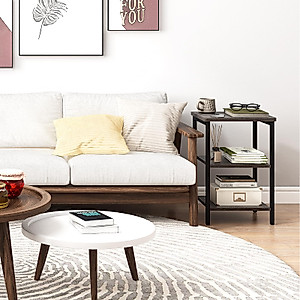 Fixwal Side Table 3-Tier Small End Table, Sofa Table Nightstand for Living Room, Bedroom, Office, Grey and Black