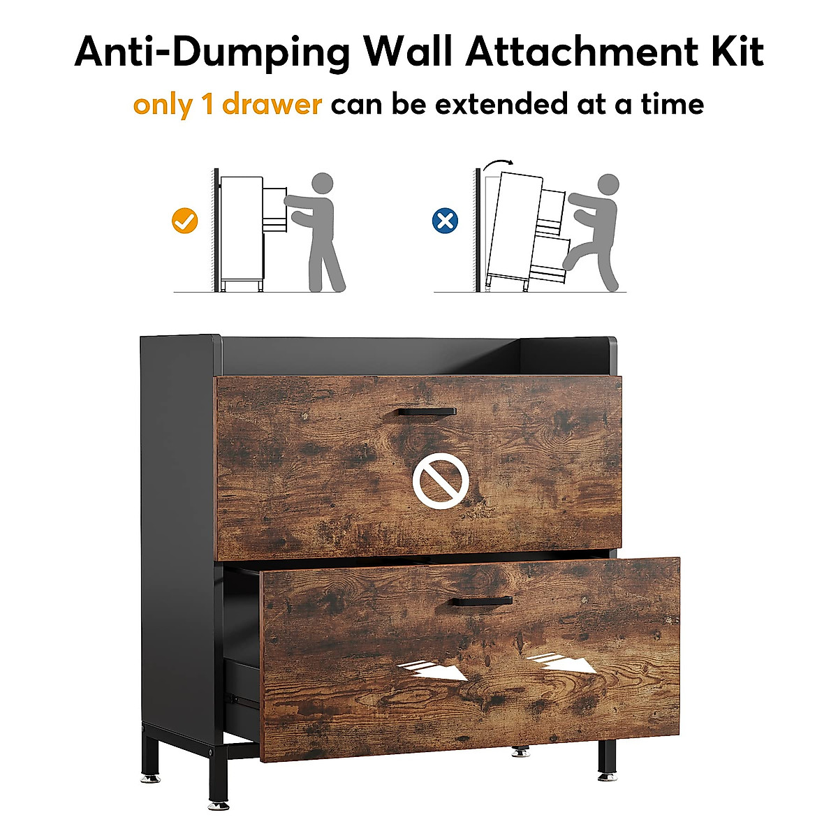 Tribesigns Lateral File Cabinets, 2 Drawer Filing Cabinets for Home Office, Industrial Wood Wide Filing Organization Storage Cabinets for Files Letter/Legal/F4/A4 Size(Rustic Brown)