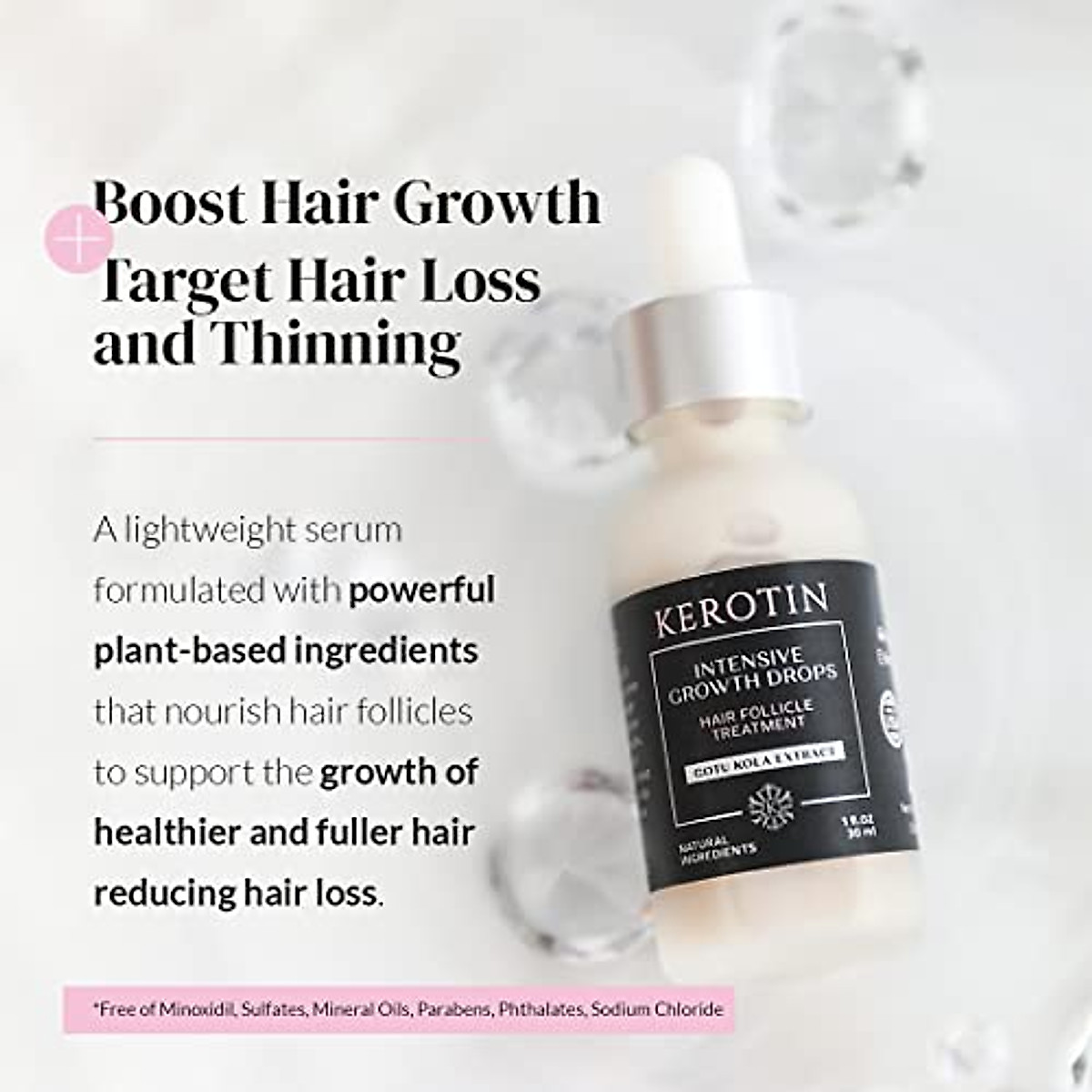 Kerotin Hair Growth Serum - Intensive Hair Growth Drops Treatment - Boost Natural and Healthy Hair Growth, Increase Hair Density, Reduce Hair Loss - Promotes Longer and Thicker hair - 3 Months
