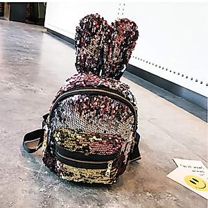Shoulder Bag For Women With Cute Rabbit Ears Backpack Sequins Shoulder Bag Travel Day pack (Multicolor Gold)