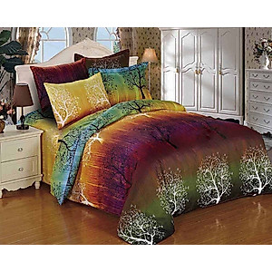 Swanson Beddings Rainbow Tree 3pc Duvet Bedding Set: Duvet Cover and Two Pillow Shams (Queen)