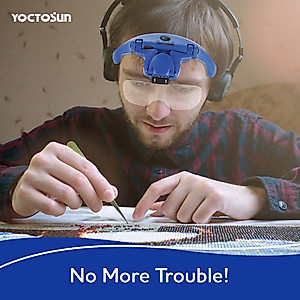 YOCTOSUN Magnifying Glasses with Light, Hands Free Headband Magnifier with 4 LED Lights and 5 Detachable Lenses 1X to 3.5X,Rechargeable Head Magnifier Glasses for Crafts, Hobby, Close Work