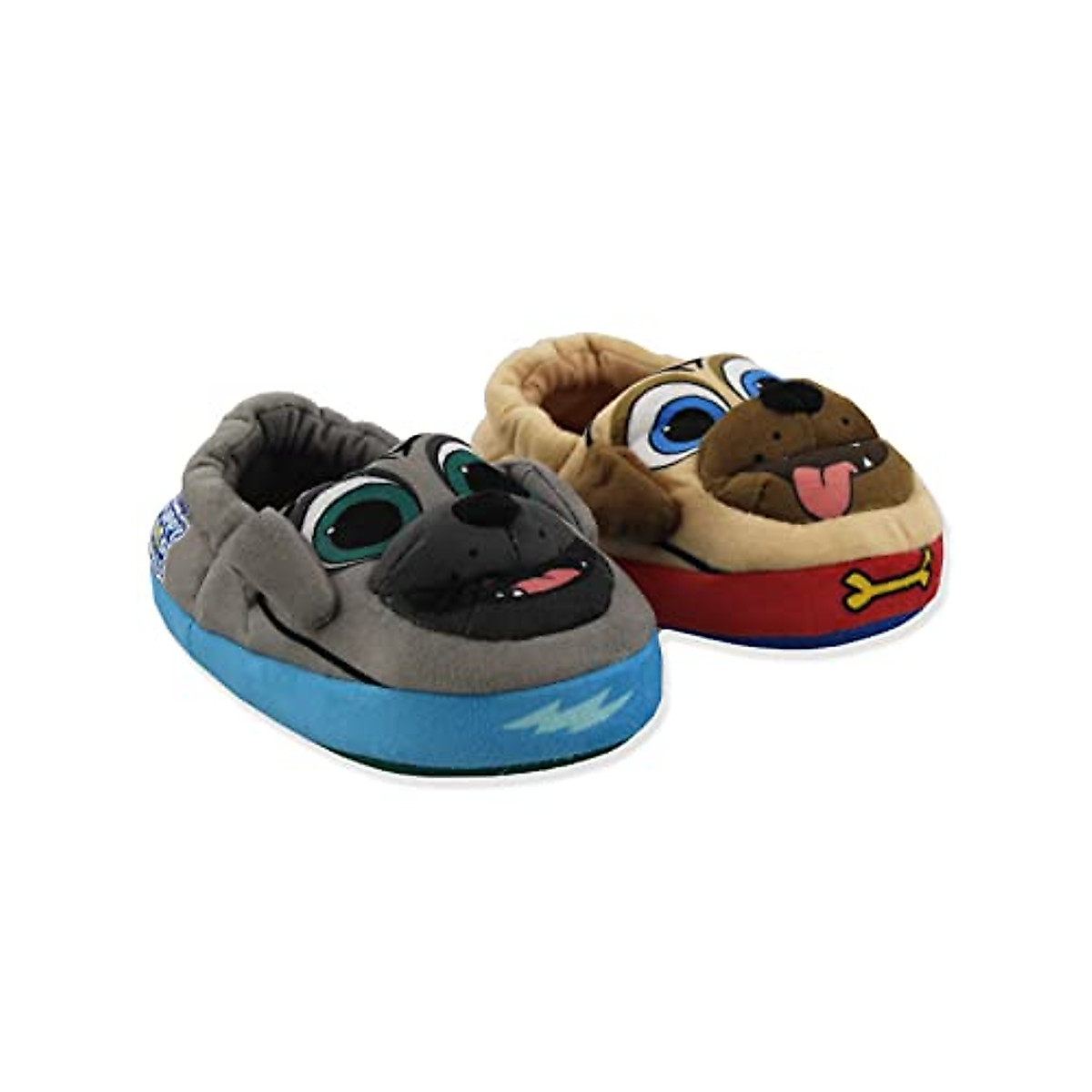 Disney Puppy Dog Pals Bingo Rolly Toddler Plush Aline Slippers with 3D Face (Gray/Tan, 7-8 M US Toddler)