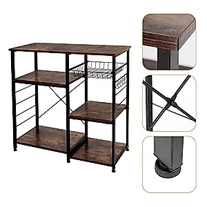 AZL1 Life Concept Industrial Kitchen Rack, Coffee Bar, Microwave Stand Metal Frame, Wire Basket 5 Hooks Mini Oven, Spices Utensils, Simple Assembly, 35.4inch, Rustic Brown