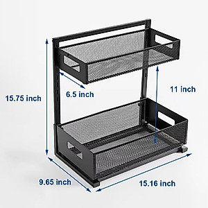 TISTAYA 2-Tier Metal Under Sink Organizer, Pull Out Smoothly Under Kitchen Sink Organizer with Track, Large Capacity Heavy Load Under Sink Storage for Kitchen and Bathroom