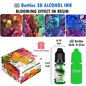 Alcohol Ink Set – 48 Bottles Vibrant Colors High Concentrated Alcohol-Based Ink, Concentrated Epoxy Resin Paint Colour Dye, Great for Painting,Resin Petri Dish, Coaster,Tumbler Cup Making,(10ml Each)