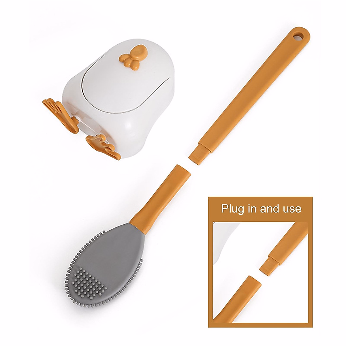 SBOJI Silicone Toilet Brush and Holder - Wall Toilet Wand Long Handle Toilet Cleaner Brush | Long Handle Silicone Toilet Bowl Brush Head with Soft Bristles for Wash Basin