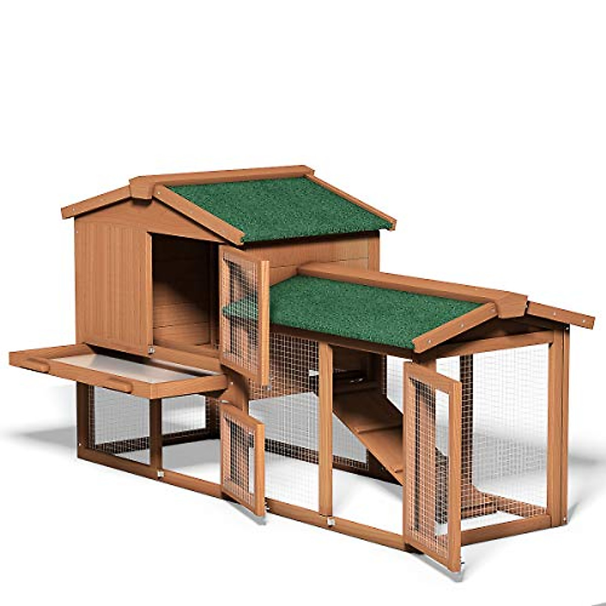 ADTEST Two Tier 58'' Large Wooden Rabbit Hutch, Chicken Coop Bunny Animal Hen Cage House, Pet House for Small Animals with Stairs & Cleaning Tray, Brown