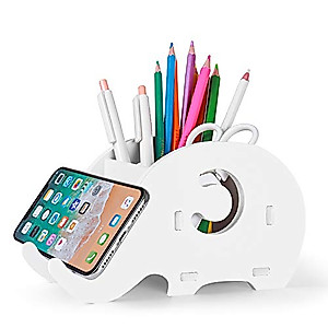 MOKANI Desk Supplies Organiser, Cute Elephant Pencil Holder Multifunctional Office Accessories Desk Decoration with Cell Phone Stand Office Supplies Desk Decor Organiser Christmas Gifts